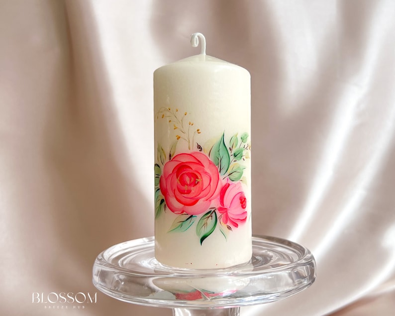 Hand Painted Flower Pillar Candles, Cute Floral Candles, Wedding Gift ...