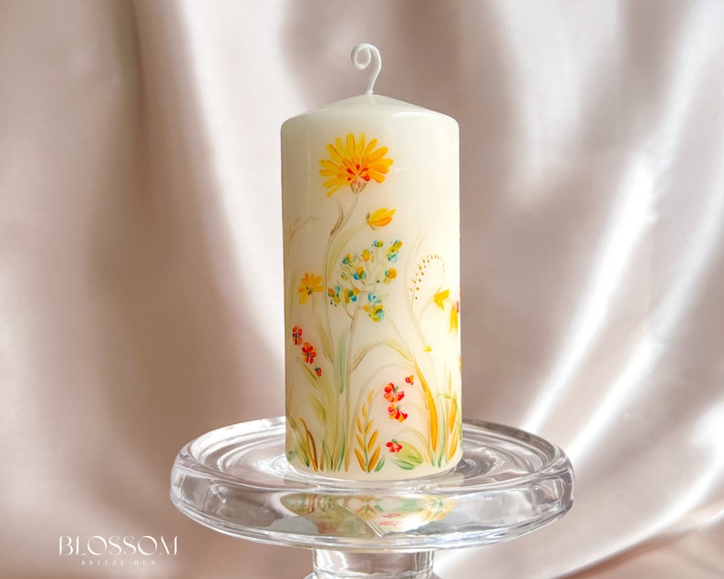 Hand Painted Flower Pillar Candles, Cute Floral Candles, Wedding Gift ...