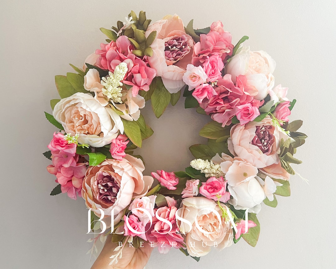 Pink Peony Wreath for Front Door, Spring Summer Door Wreath, Handmade ...