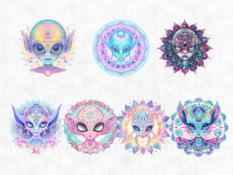 Watercolor Alien Mandala Clipart, Sci-fi Fantasy PNG, UFO, Outer Space ...
