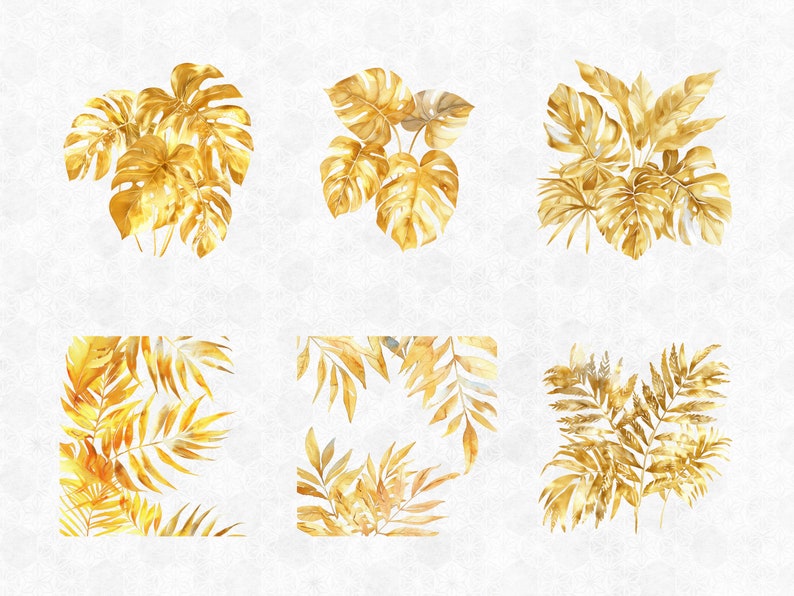 Gold Tropical Leaves Clipart, Watercolor Tropical Leaf Clipart, Gold ...