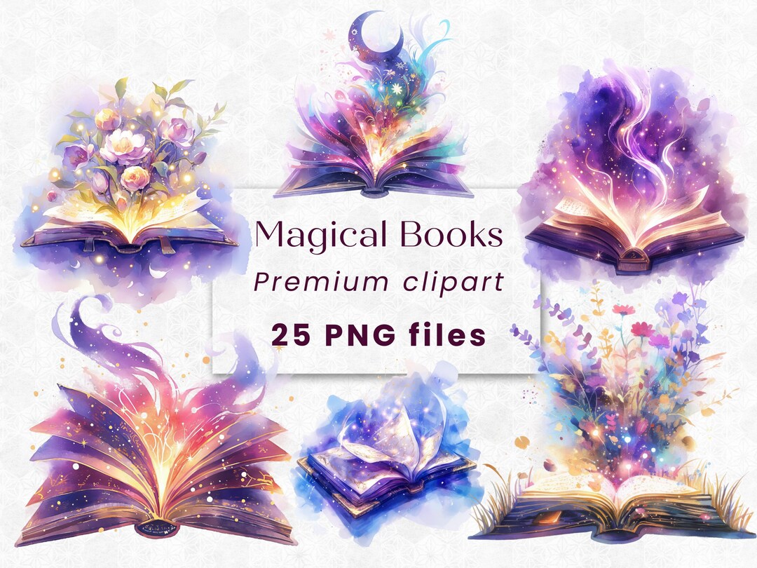 Watercolor Magical Books Clipart, Fantasy Book, Witch Spell, Wizard PNG ...