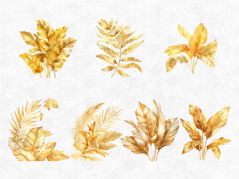 Gold Tropical Leaves Clipart, Watercolor Tropical Leaf Clipart, Gold ...