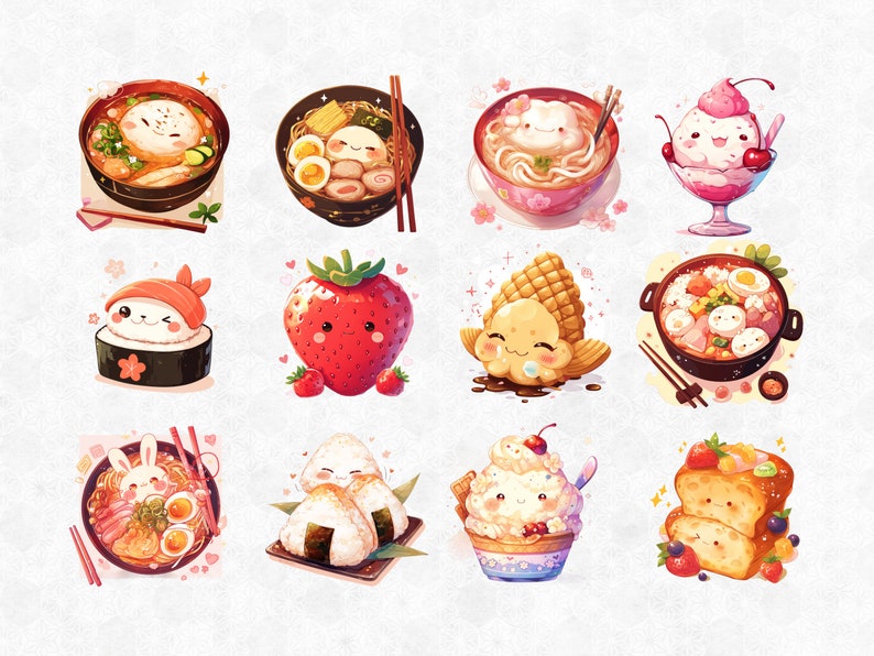 Kawaii Food Clipart, Cute Anime, Japanese Food, Ramen, Sushi, Dango ...