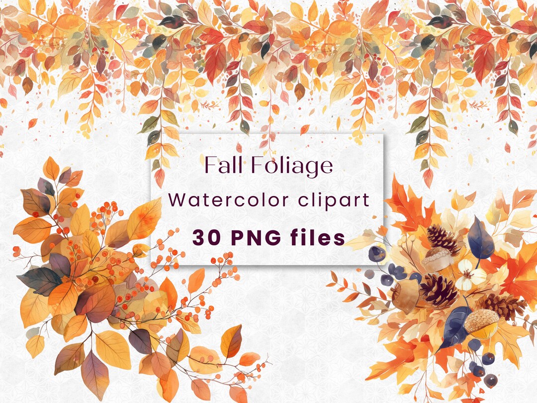Watercolor Fall Foliage Clipart, Autumn Leaves, Rustic Halloween ...