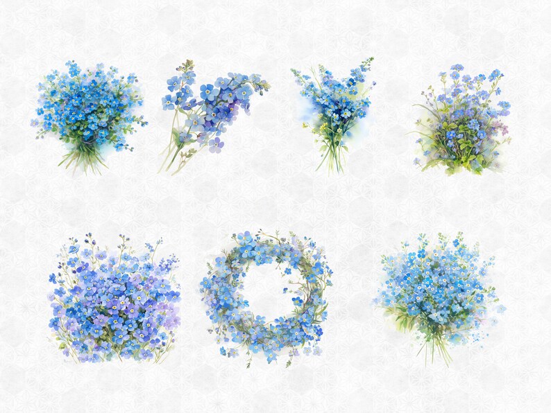 Watercolor Forget Me Not Clipart, Bohemian Floral, Blue Wildflower ...