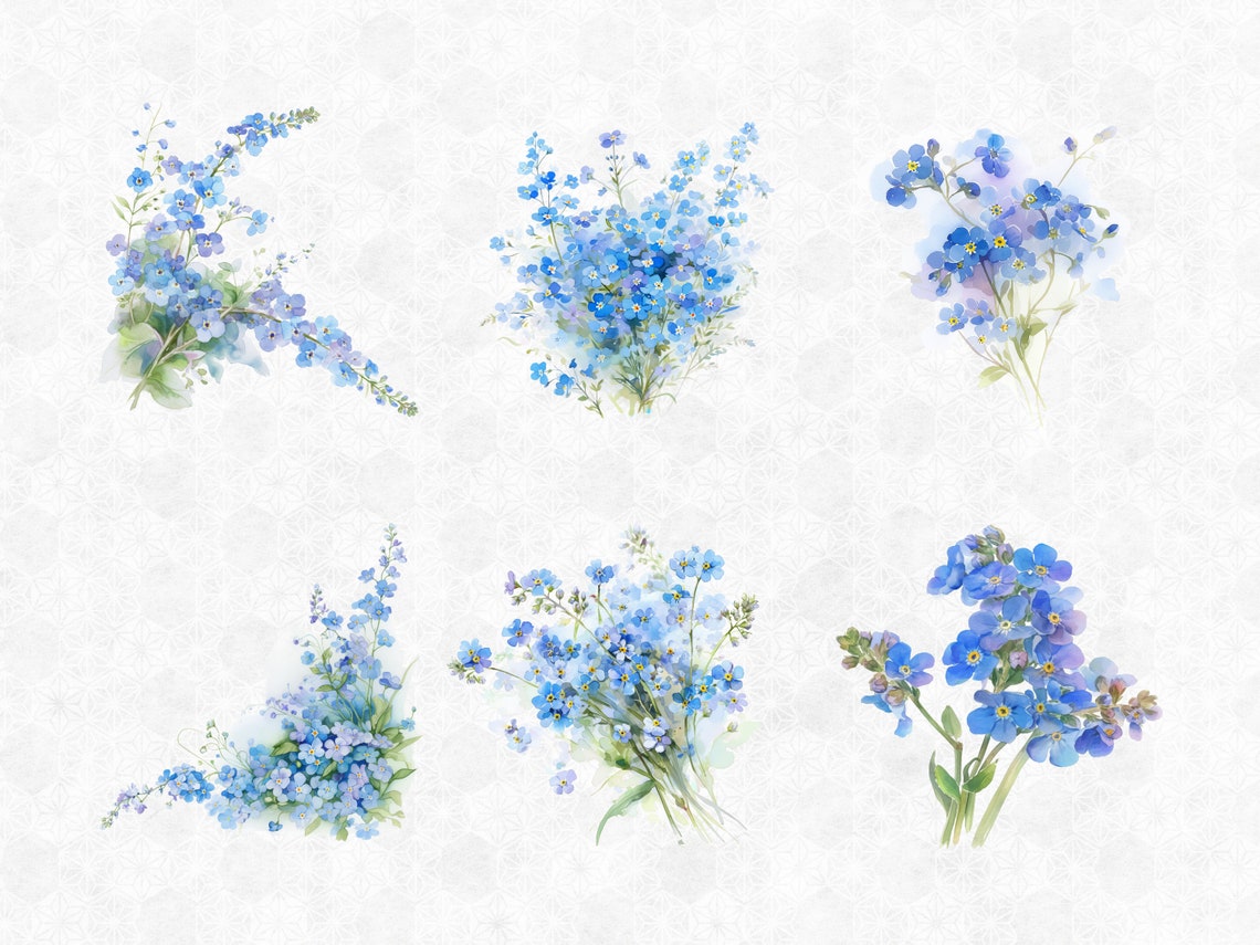 Watercolor Forget Me Not Clipart, Bohemian Floral, Blue Wildflower ...