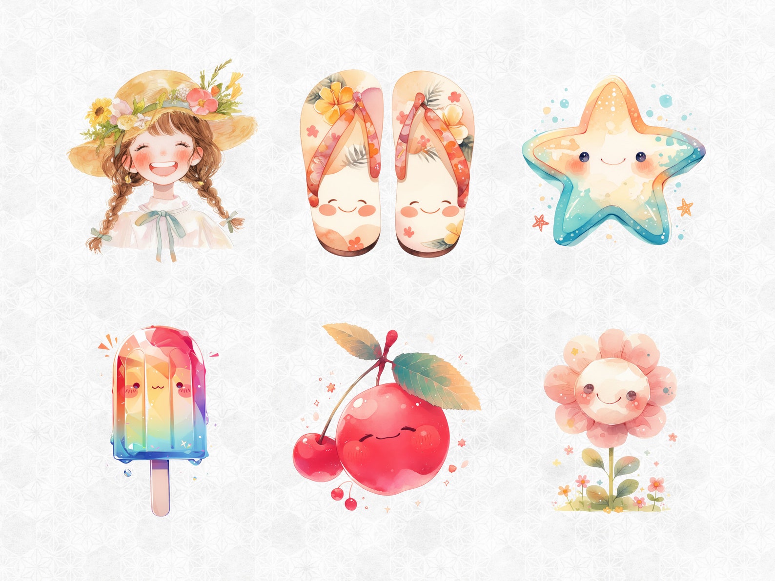 Kawaii Summer Clipart, Beach Clipart, Vacation Clipart, Chibi Summer ...