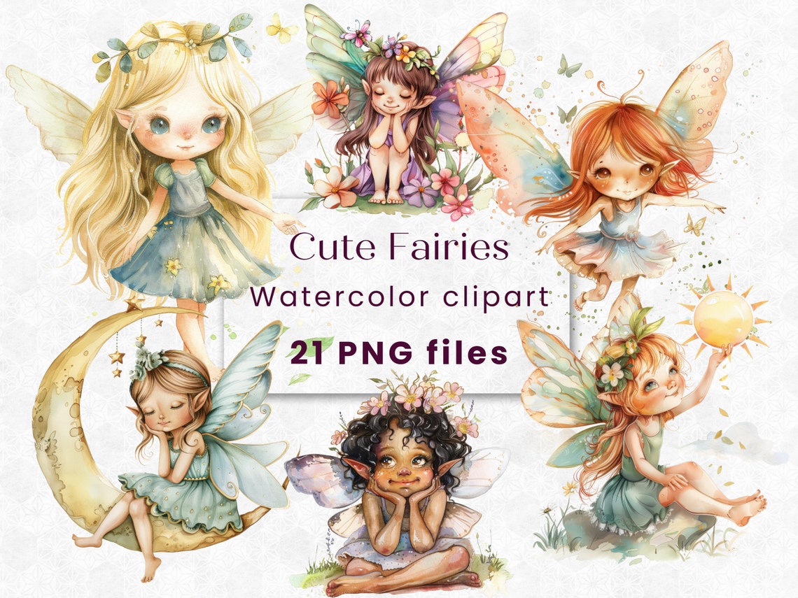 Watercolor Fairy Clipart, Cute Fairies, Spring Summer Floral, Magical ...