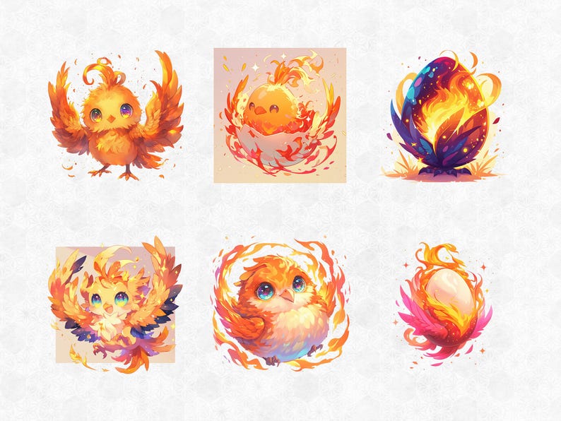 Watercolor Cute Baby Phoenix Clipart, Chibi Character PNG, Whimsical ...