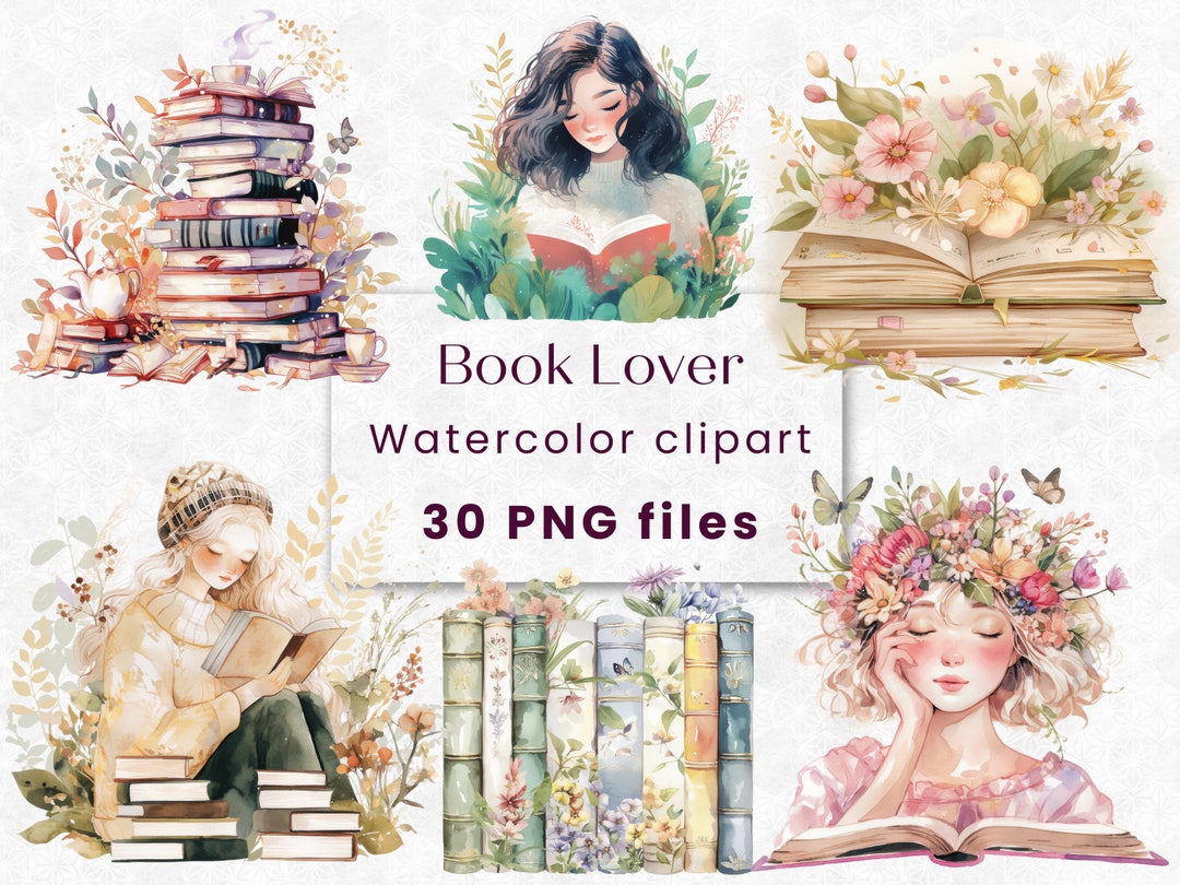 Watercolor Book Lover Clipart, Vintage Romantic PNG, Girls Reading ...