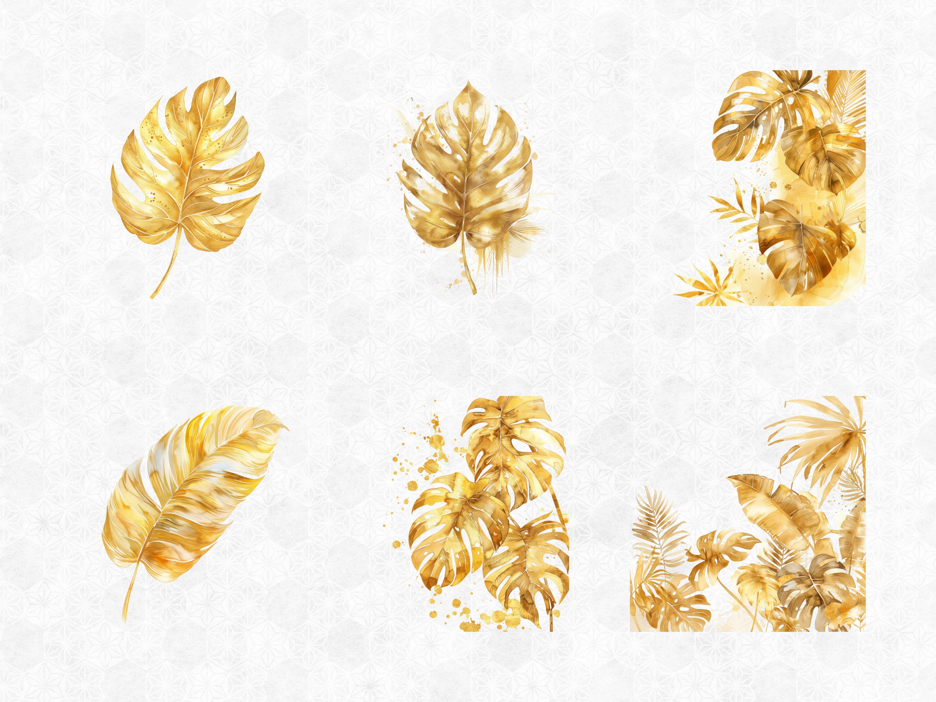 Gold Tropical Leaves Clipart, Watercolor Tropical Leaf Clipart, Gold ...