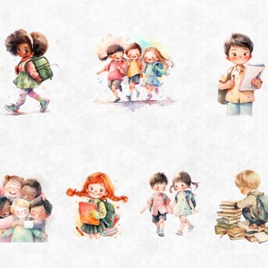 Watercolor Back to School Clipart, School Kids, Backpack, Book ...