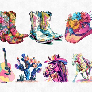 Retro Cowgirl Clipart Bundle, Pop Art Cowgirl Boots, Groovy Cowgirl ...