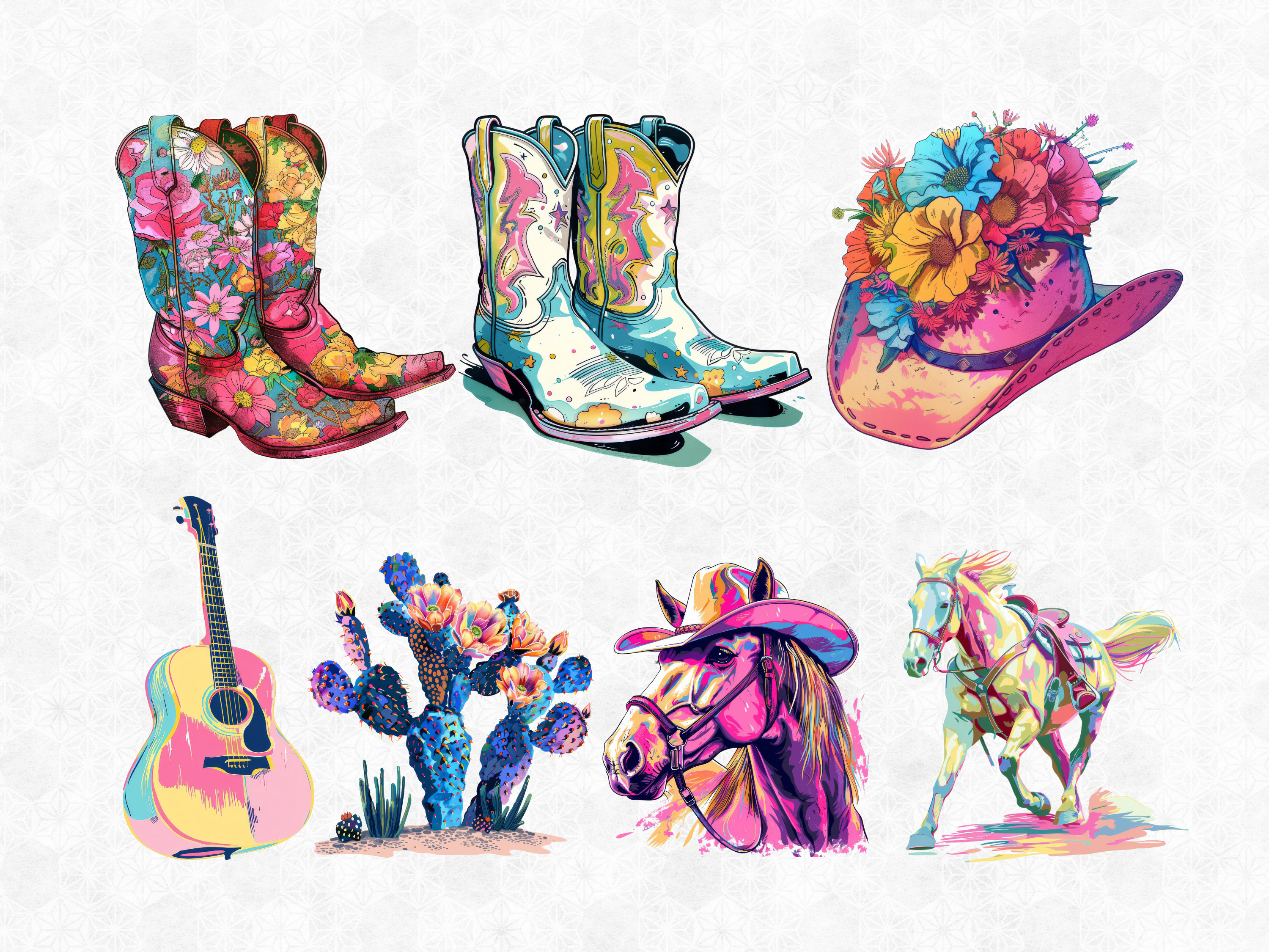 Retro Cowgirl Clipart Bundle, Pop Art Cowgirl Boots, Groovy Cowgirl ...