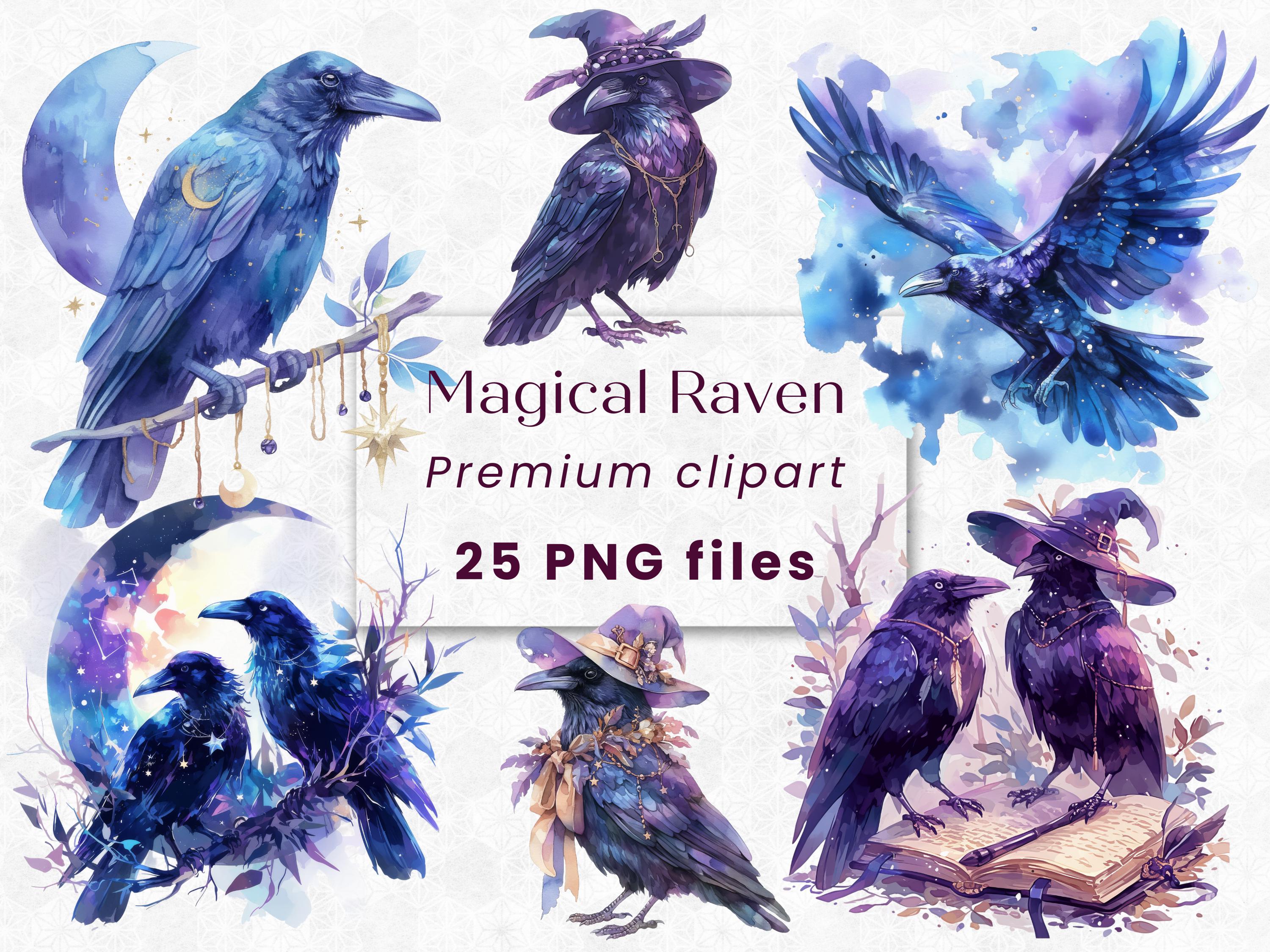 Watercolor Magical Raven Clipart, Celestial Gotchic, Witch, Crow ...