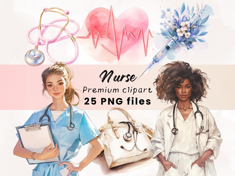 Watercolor Nurse Clipart: Medical Graphics PNG Bundle (25 Files) - Etsy