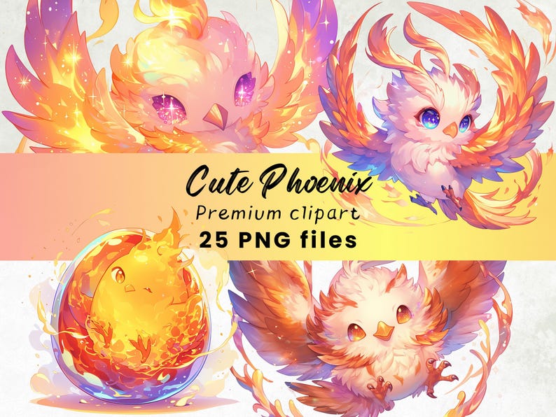 Watercolor Cute Baby Phoenix Clipart, Chibi Character PNG, Whimsical ...