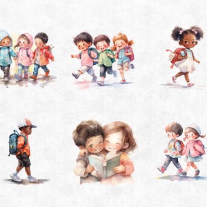 Watercolor Back to School Clipart, School Kids, Backpack, Book ...