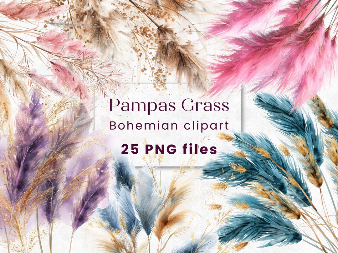 Pampas Grass Watercolor Clip Art Boho Floral Elements, Bohemian Wedding ...