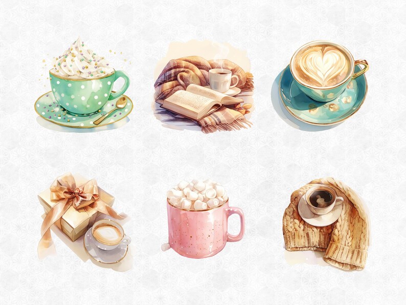 Watercolor Coffee Clipart, Coffee Lover PNG, Digital Planner, Cozy Hot ...