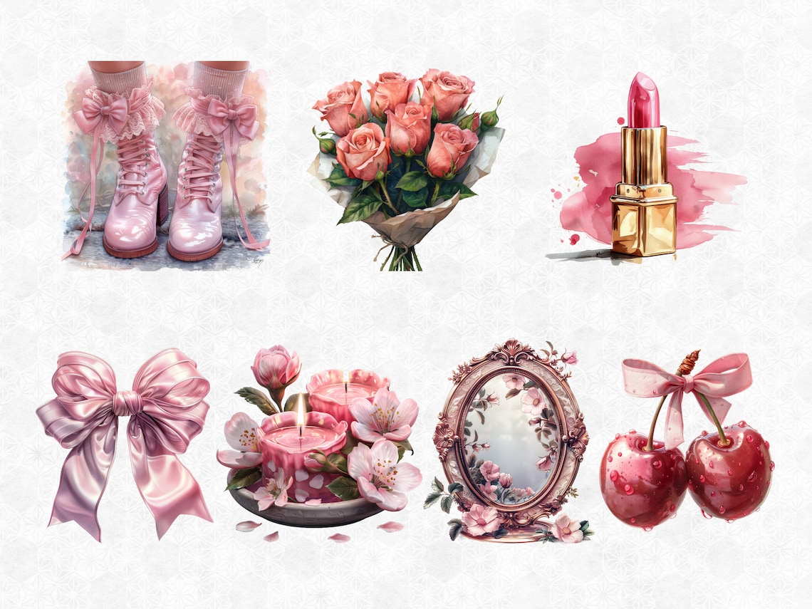Coquette Aesthetic Clipart, Pink Clipart, Pink Watercolor, Feminine ...