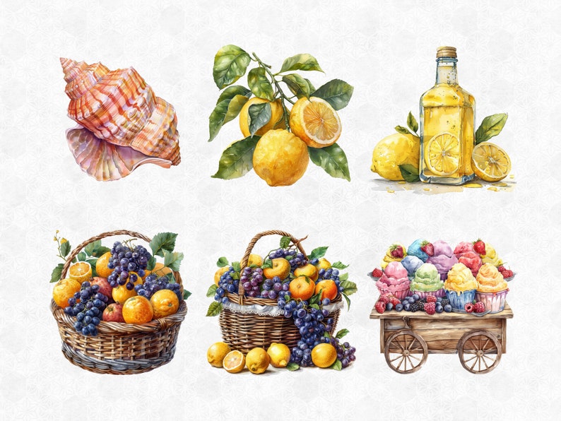 Watercolor Amalfi Coast Clipart, Italy PNG, Mediterranean Summer, Lemon ...