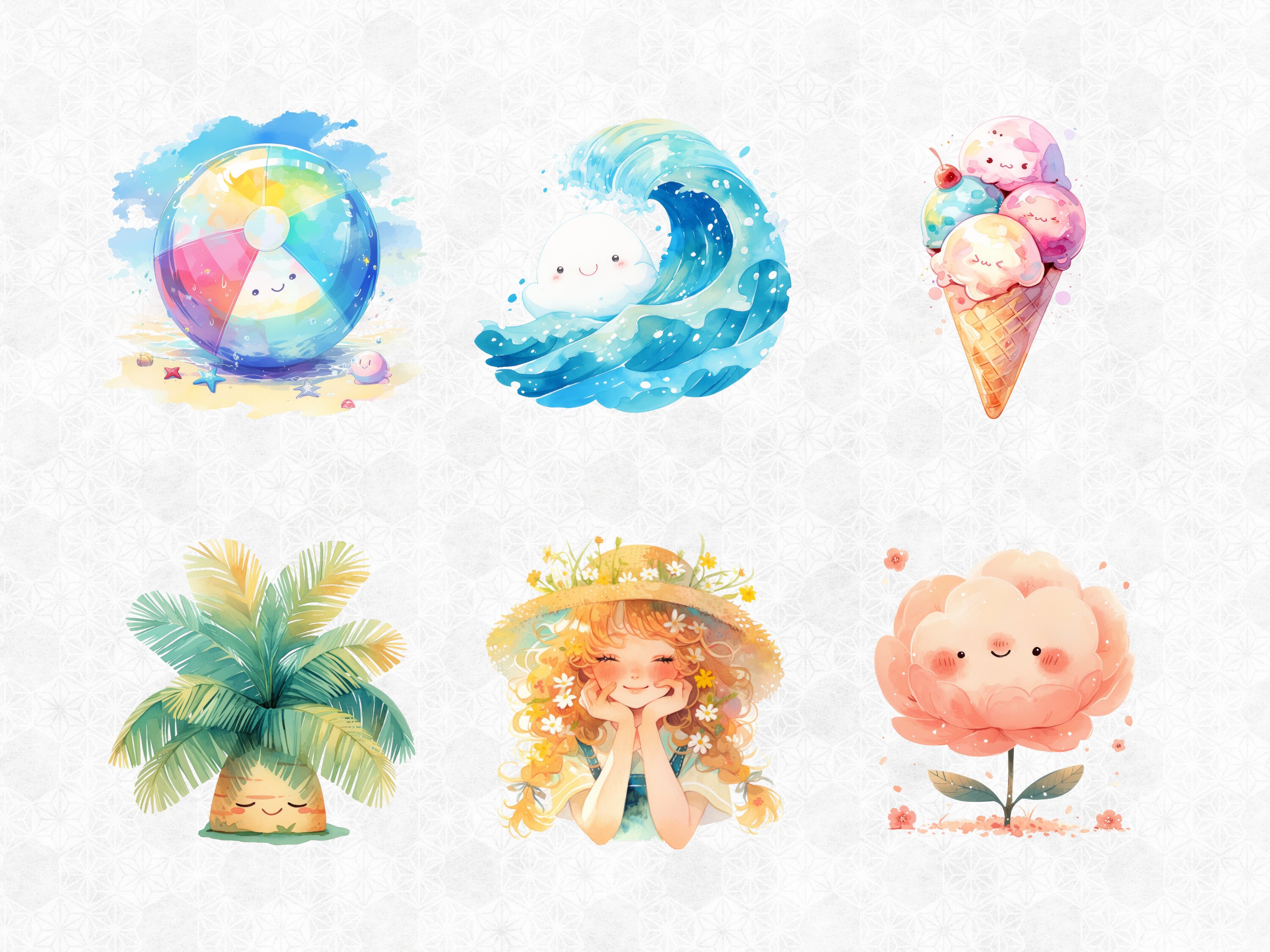 Kawaii Summer Clipart, Beach Clipart, Vacation Clipart, Chibi Summer ...