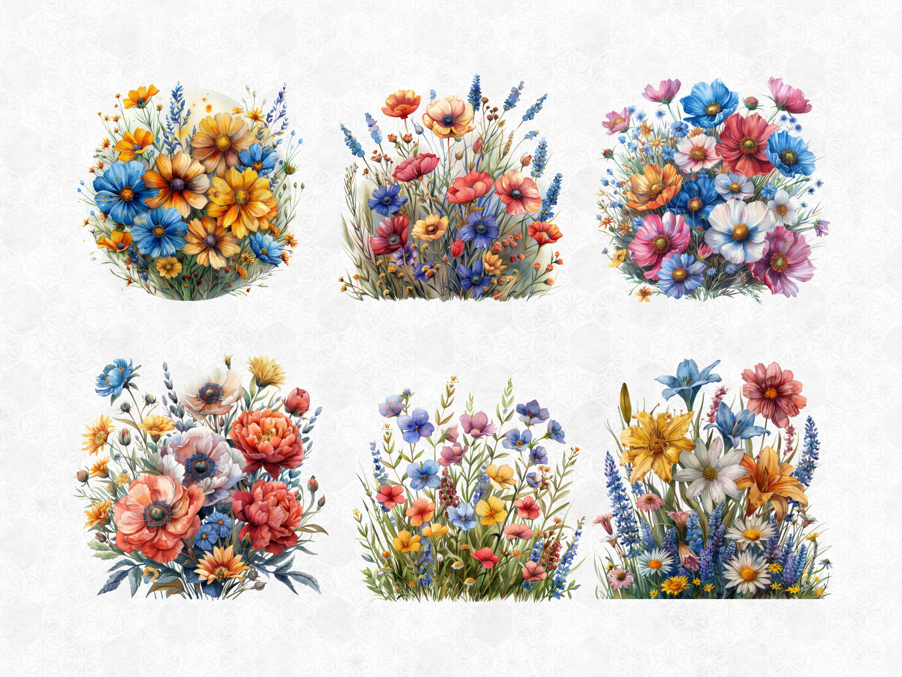 Summer Flowers Clipart, Wildflower Meadow Clipart, Summer Floral Nature ...