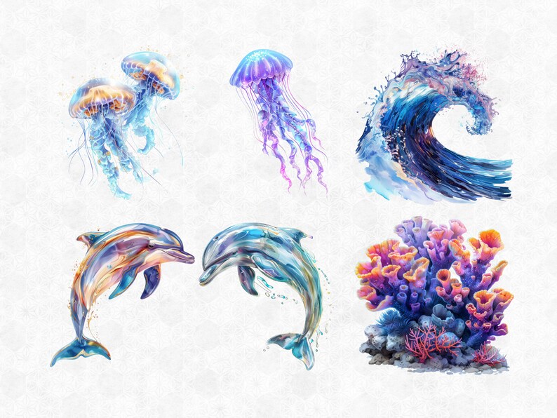 Underwater World Clipart, Marine Ocean Life, Dolphin, Sea Creatures ...