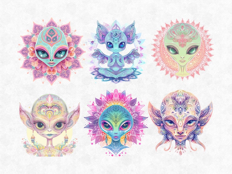 Watercolor Alien Mandala Clipart, Sci-fi Fantasy PNG, UFO, Outer Space ...