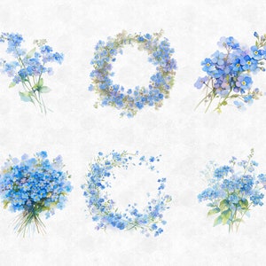 Watercolor Forget Me Not Clipart, Bohemian Floral, Blue Wildflower ...