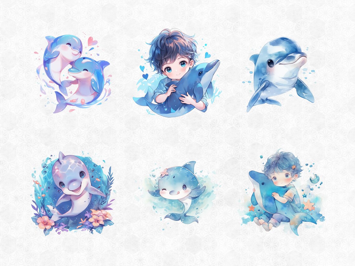 Cute Dolphin Clipart, Kawaii Clipart, Chibi Clipart, Dolphin PNG, Sea ...