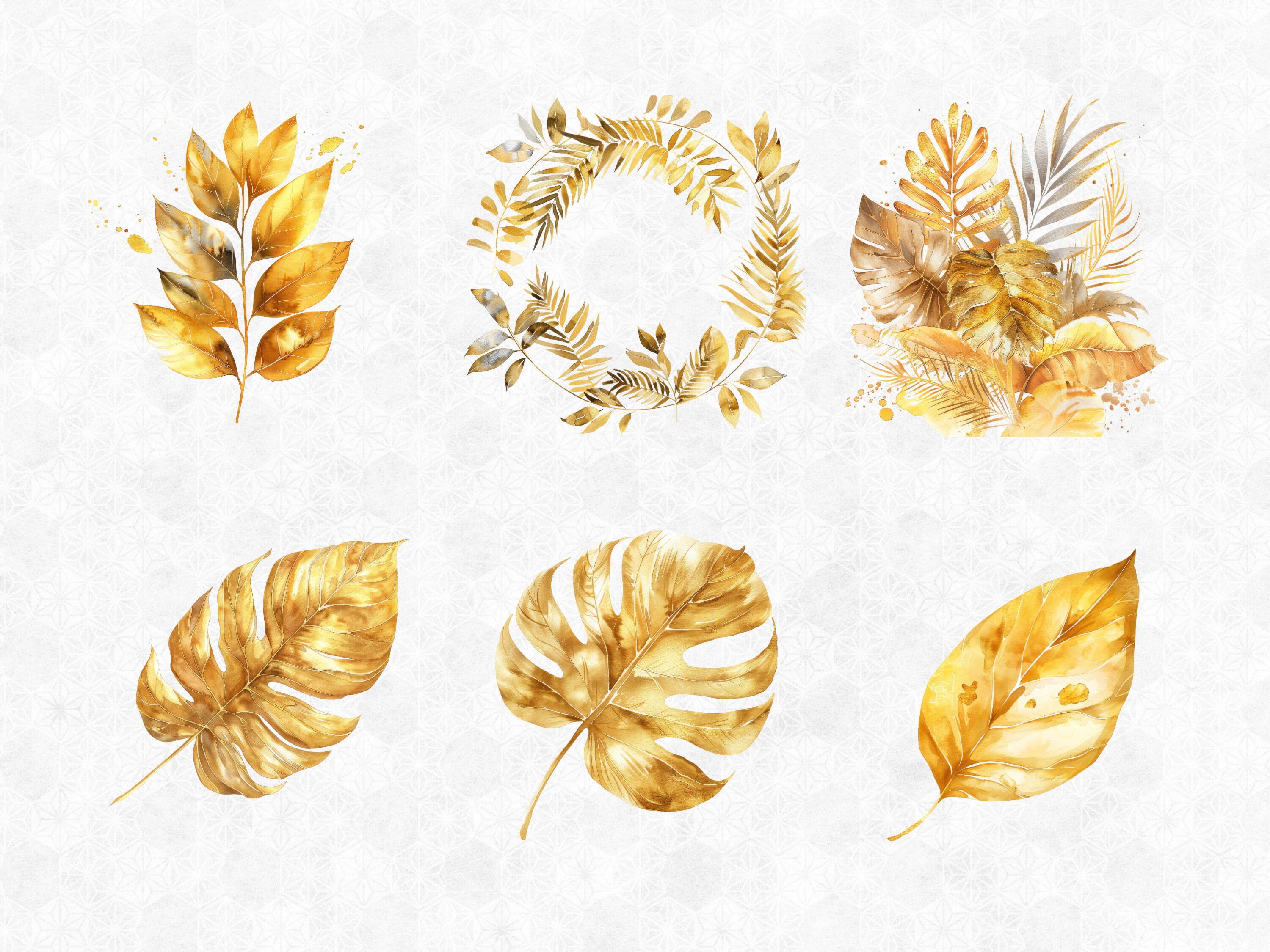 Gold Tropical Leaves Clipart, Watercolor Tropical Leaf Clipart, Gold ...