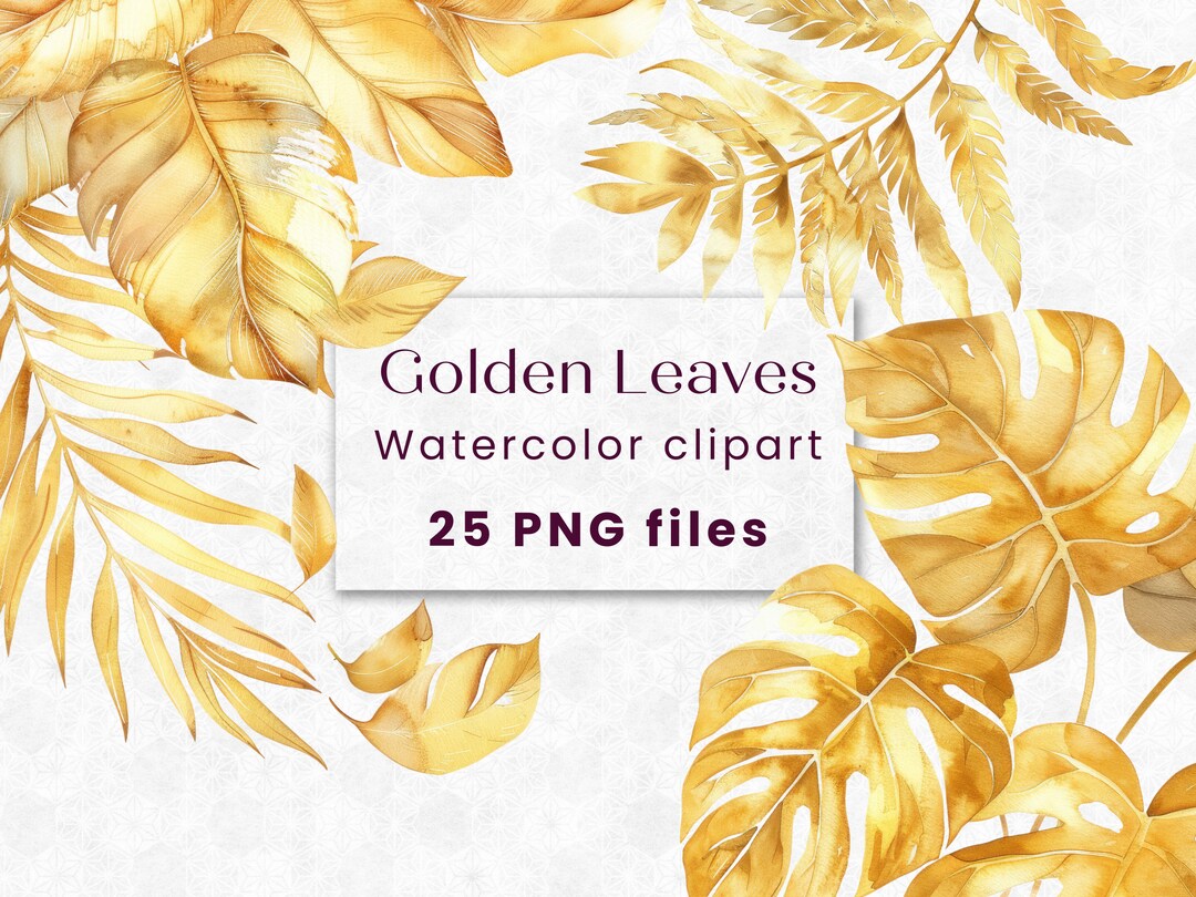 Gold Tropical Leaves Clipart, Watercolor Tropical Leaf Clipart, Gold ...