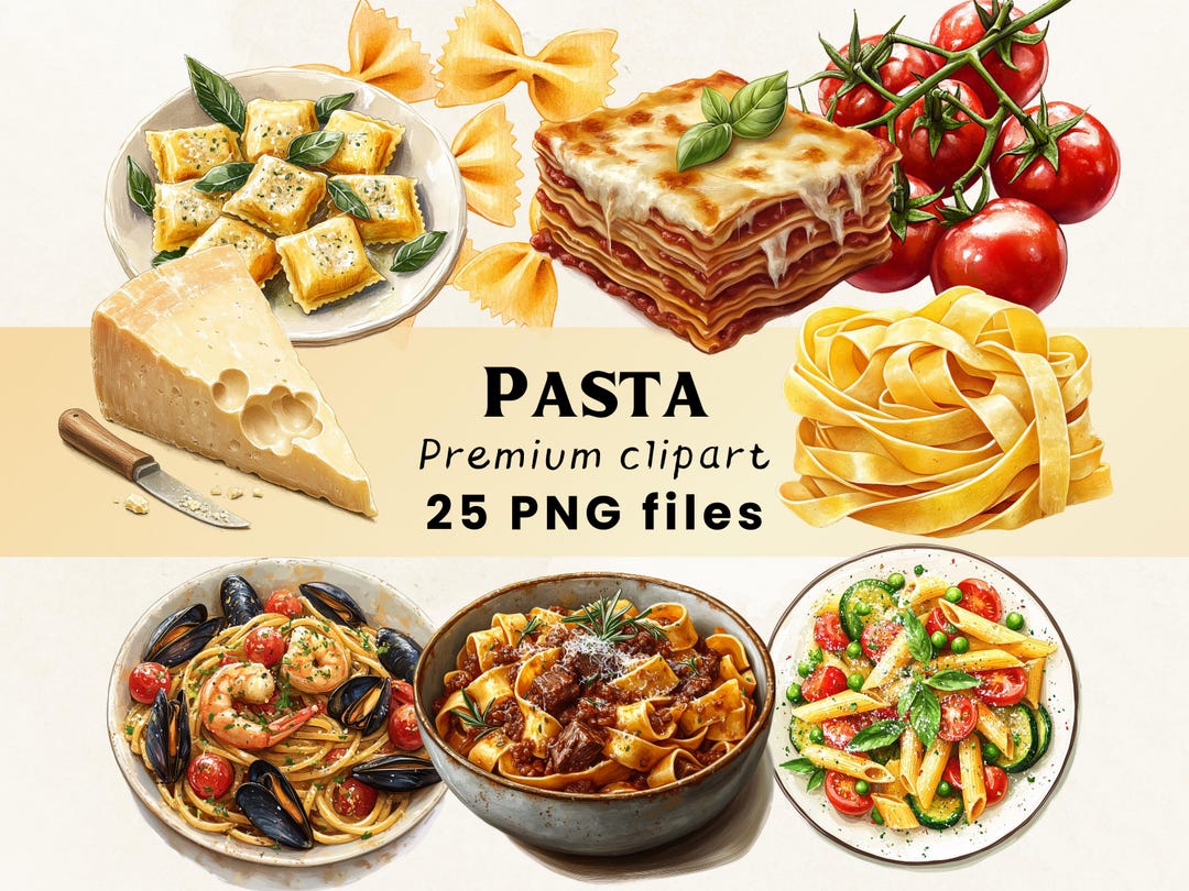 Watercolor Pasta Clipart, Italian Food Clipart, Food Illustration ...
