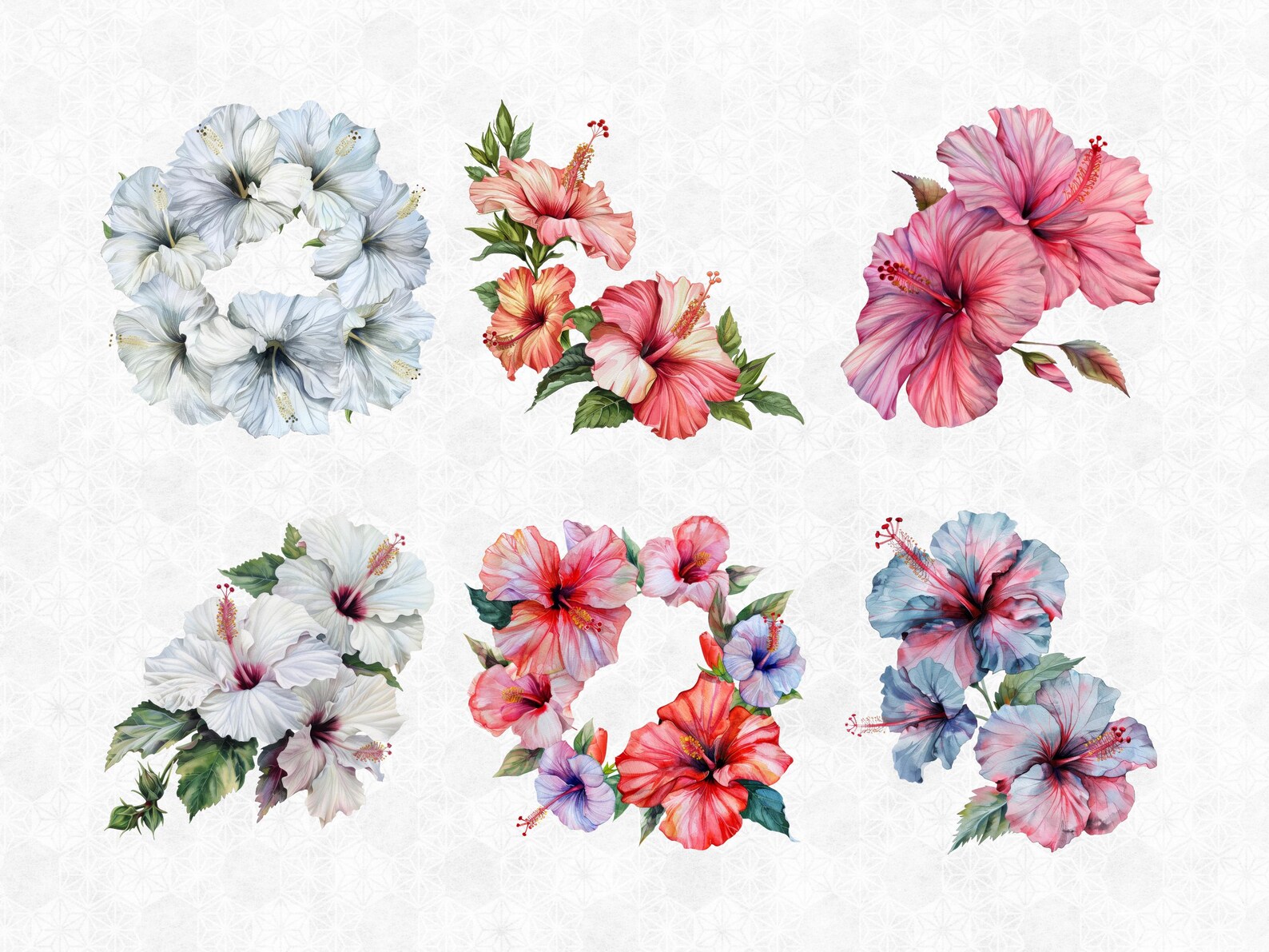 Watercolor Hibiscus Flower Clipart: Tropical PNG Prints (instant ...