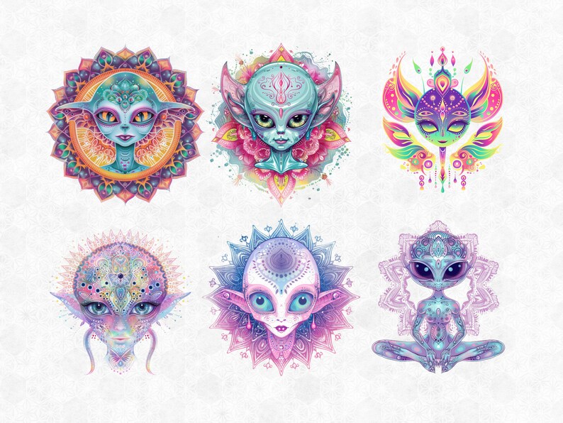 Watercolor Alien Mandala Clipart, Sci-fi Fantasy PNG, UFO, Outer Space ...
