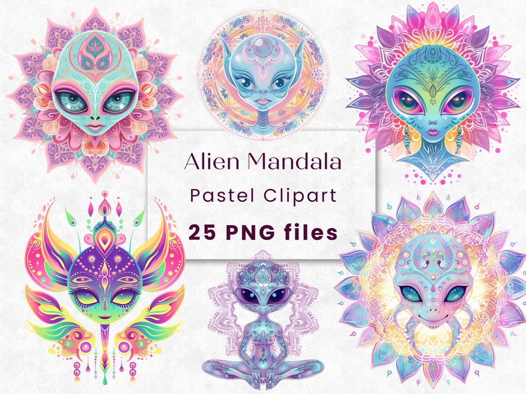 Watercolor Alien Mandala Clipart, Sci-fi Fantasy PNG, UFO, Outer Space ...