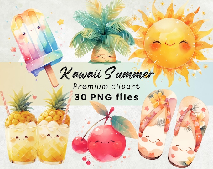 Premium Vector Clipart - Cute Beach Clipart - Kawaii Beach Day Clip Art ...