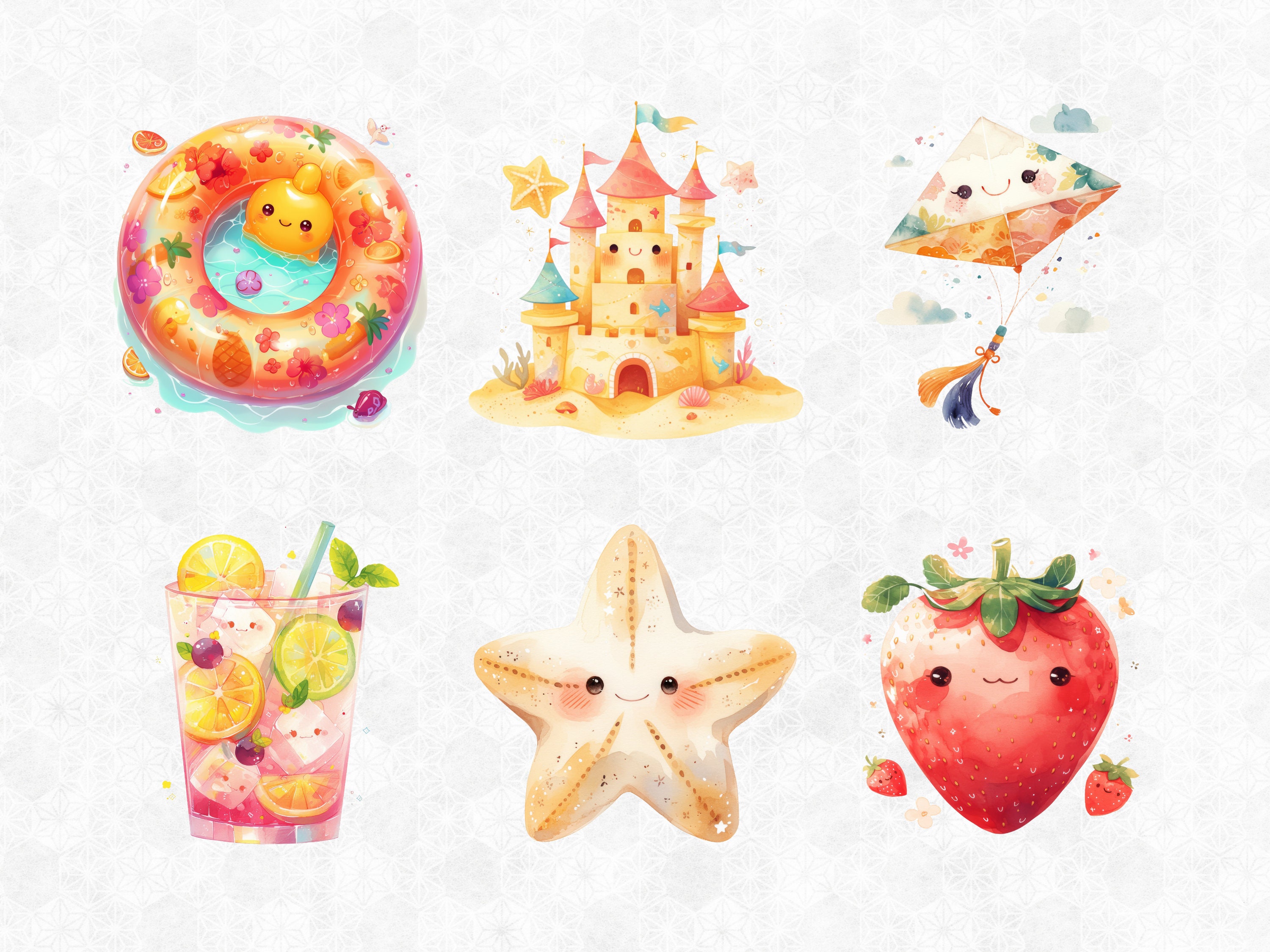 Kawaii Summer Clipart, Beach Clipart, Vacation Clipart, Chibi Summer ...