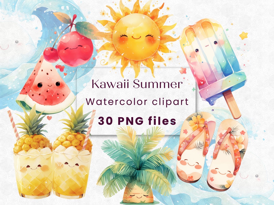 Kawaii Summer Cute Clipart, Chibi Fun, Beach Vacation, Travel Image ...