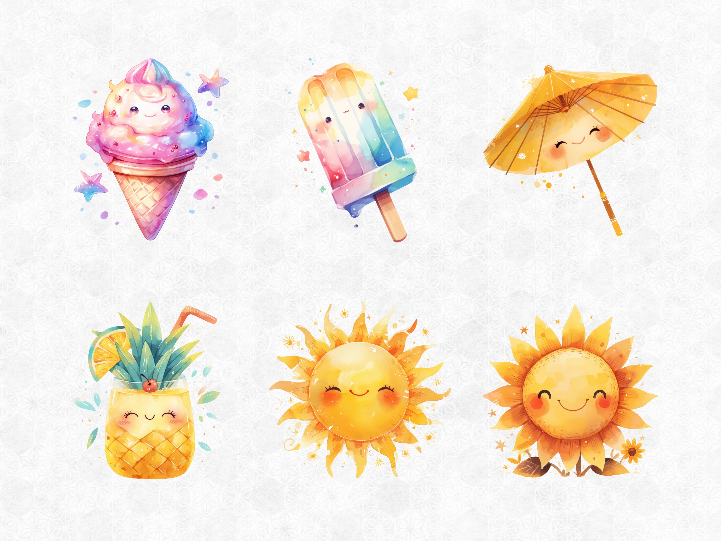 Kawaii Summer Clipart, Beach Clipart, Vacation Clipart, Chibi Summer ...