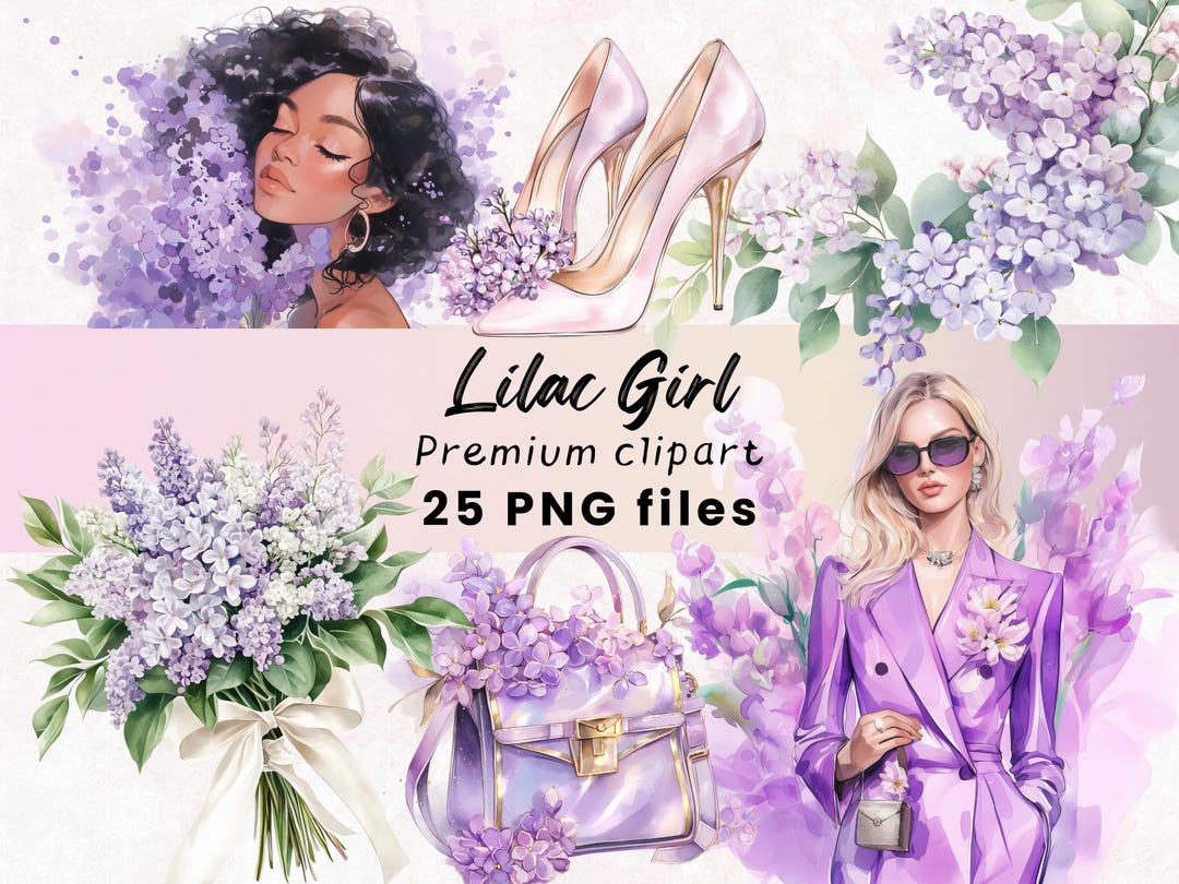 Spring Girl Clipart, Lilacs Clipart, Fashion Woman Clipart, Spring ...