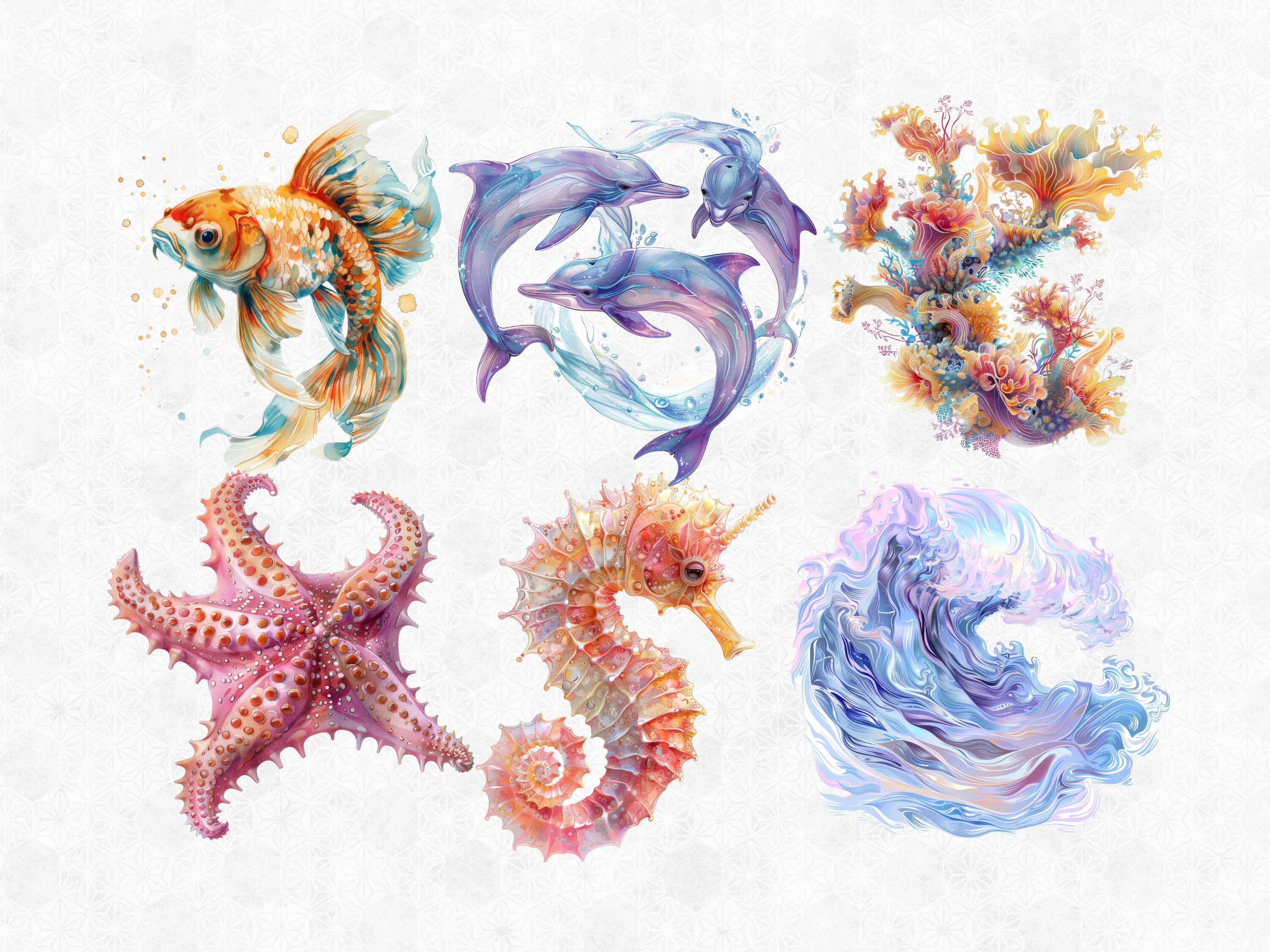 Underwater World Clipart, Marine Ocean Life, Dolphin, Sea Creatures ...