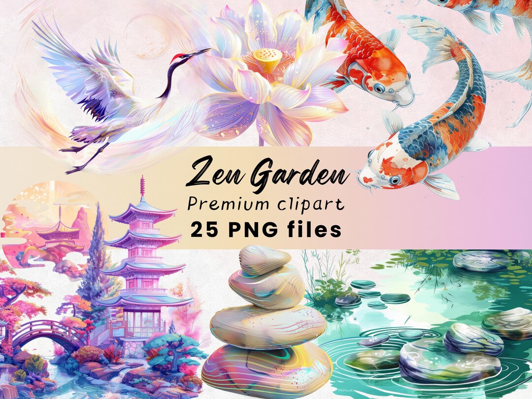 Zen Garden Clip Art Bundle - Japanese Nature Illustrations With Fox ...