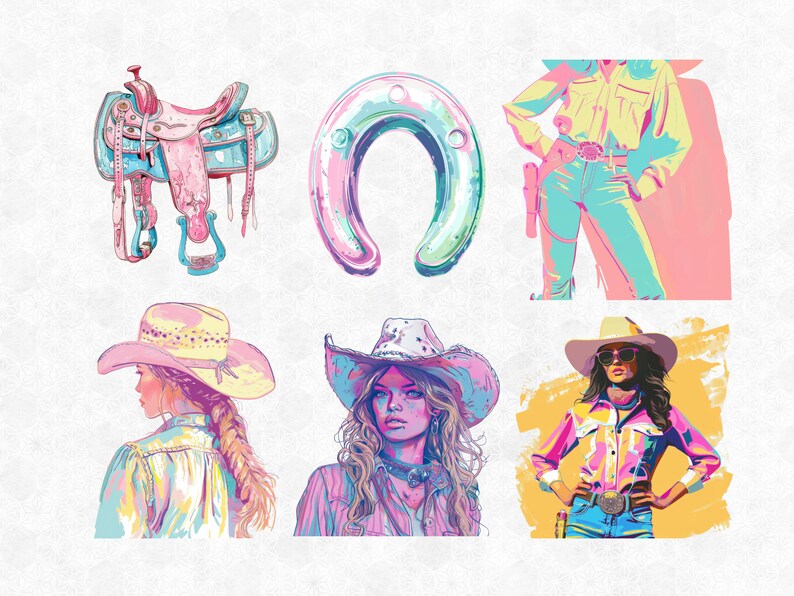 Retro Cowgirl Clipart Bundle, Pop Art Cowgirl Boots, Groovy Cowgirl ...