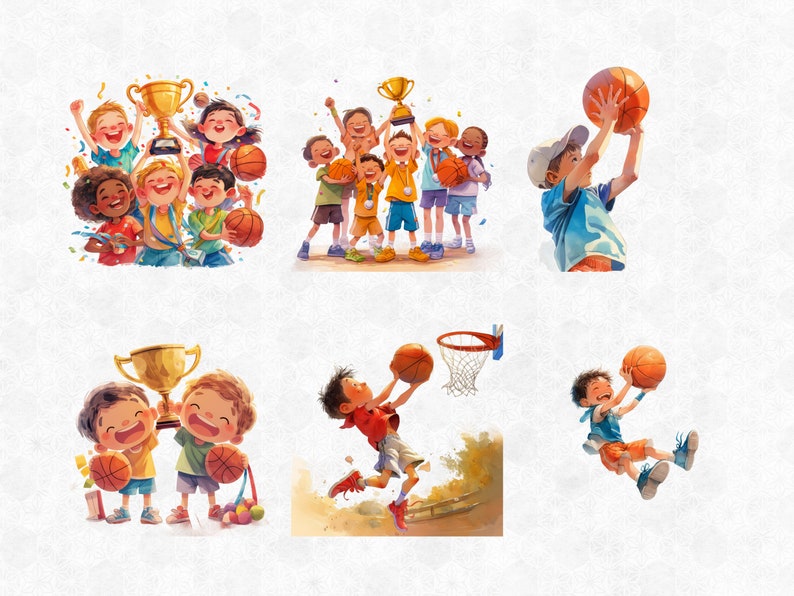Watercolor Children Playing Basketball, Cute Children, Basketball ...