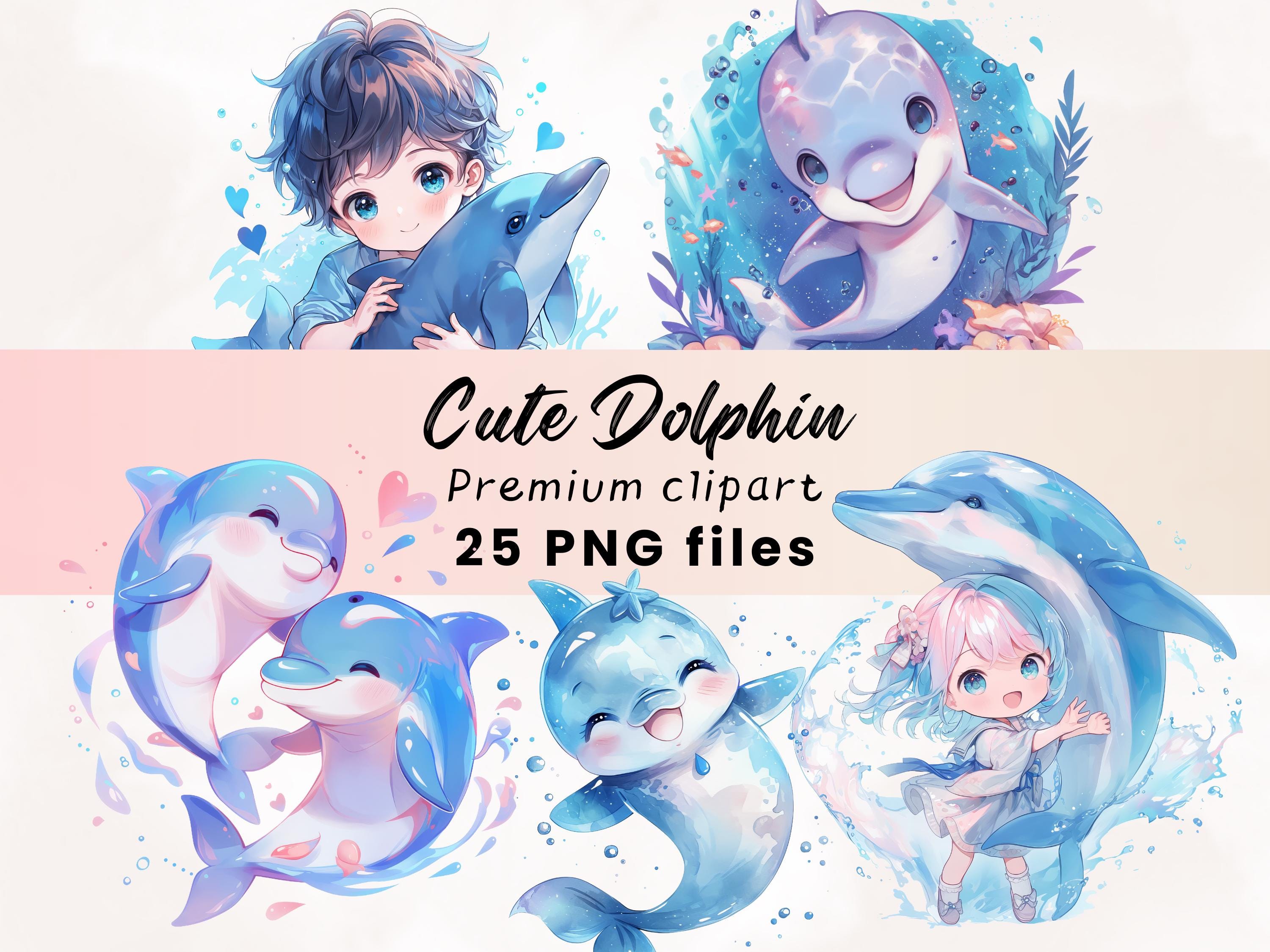 Cute Dolphin Clipart, Kawaii Clipart, Chibi Clipart, Dolphin PNG, Sea ...