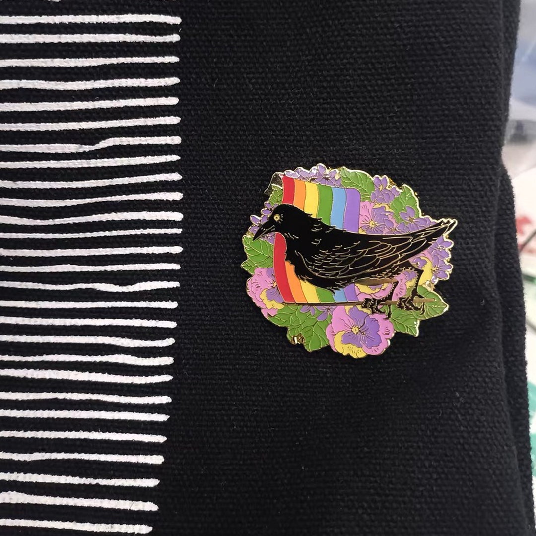 Rainbow Raven Badge With Flag, Pride Flag,floral Badge With Raven ...